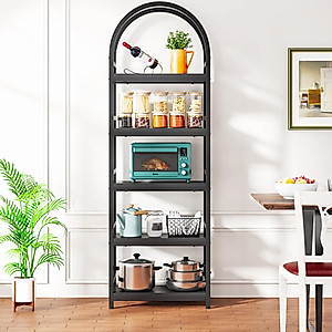 Tribesigns 5-Tier Open Bookshelf, 74.4" Industrial Arched Bookcase Storage Shelves with Metal Frame, Farmhouse Storage Rack Tall Standing Bookshelves for Bedroom, Living Room, Home Office