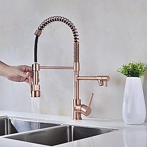 Avola Classical Kitchen Faucet,Single Handle Kitchen Sink Faucets,Copper Kitchen Faucet with Pull Down Sprayer,Rose Gold Kitchen Faucet,Spring Kitchen Sink Faucet Copper