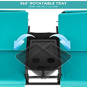 Tangkula 2 Person Porch Swing, Outdoor Swing with Pivot Storage Table, Cooler Bag, 2 Cup Holders, Removable Cushions, Patio Swing with Canopy for Backyard Balcony Poolside (Turquoise)