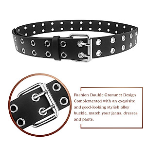 Udekit Women's PU Leather Belt Double Silver Grommet Soft Faux Leather Waist Belt Large Size (3 Pieces/Set)