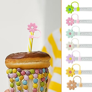 7 PCS Silicone Straw Covers Cap Compatible with Stanley 30&40 Oz Cup, 10mm Cute Flower Straw Toppers for Tumblers, Dust-Proof Drinking Straw Caps for Reusable Straws Tips Lids