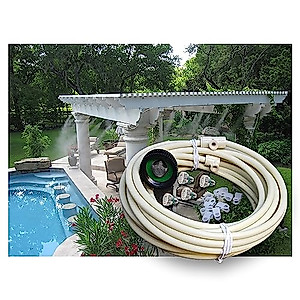 Patio Misting Kit - Made in USA -Pre- Assembled Misting System - Cools temperatures by up to 30 Degrees - Brass/Stainless Steel Misting Nozzles - for Patio, Pool and Play Areas (24 ft - 4 Nozzles)