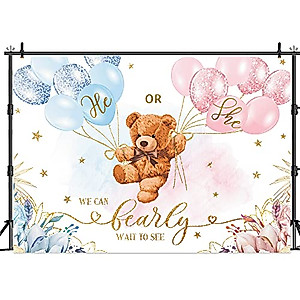 LIGHTINHOME Bear Gender Reveal Backdrop 7Wx5H Feet He or She Pink or Blue Boho Floral We Can Bearly Wait Baby Shower Photography Background Mom-to- be Party Decorations Photo Booth Studio Prop Fabric