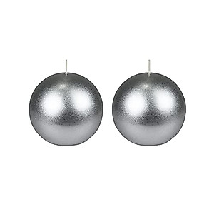 Zest Candle 2-Piece Ball Candles, 4-Inch, Metallic Silver