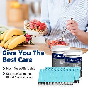 Metene TD-4116 Blood Glucose Test Strips, 100 Count Blood Sugar Test Strips for Diabetes, Use with metene TD-4116 Blood Glucose Monitoring System Only