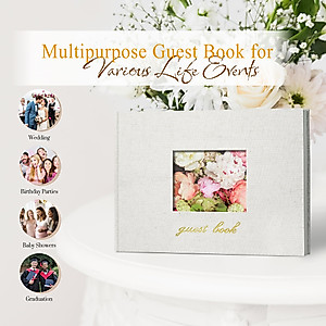 SUNEE Wedding Guest Book - Polaroid Guest Book Weddings Reception, Linen Cover Elegant Guest Book for Baby Shower, Birthdays and Special Events, 100 Blank Pages for Wedding Sign in and Photos, Beige