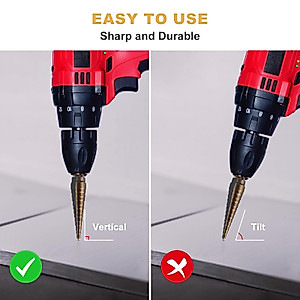 Aleric Step Drill Bit Set - 5 Pcs HSS Titanium Step Drill Bits,High Speed Steel Step Bits for Metal,Wood,Plastic, Step Bit,Multiple Size Hole Cutting Drilling Cone Unibit Step Drill Bit for DIY Lovers