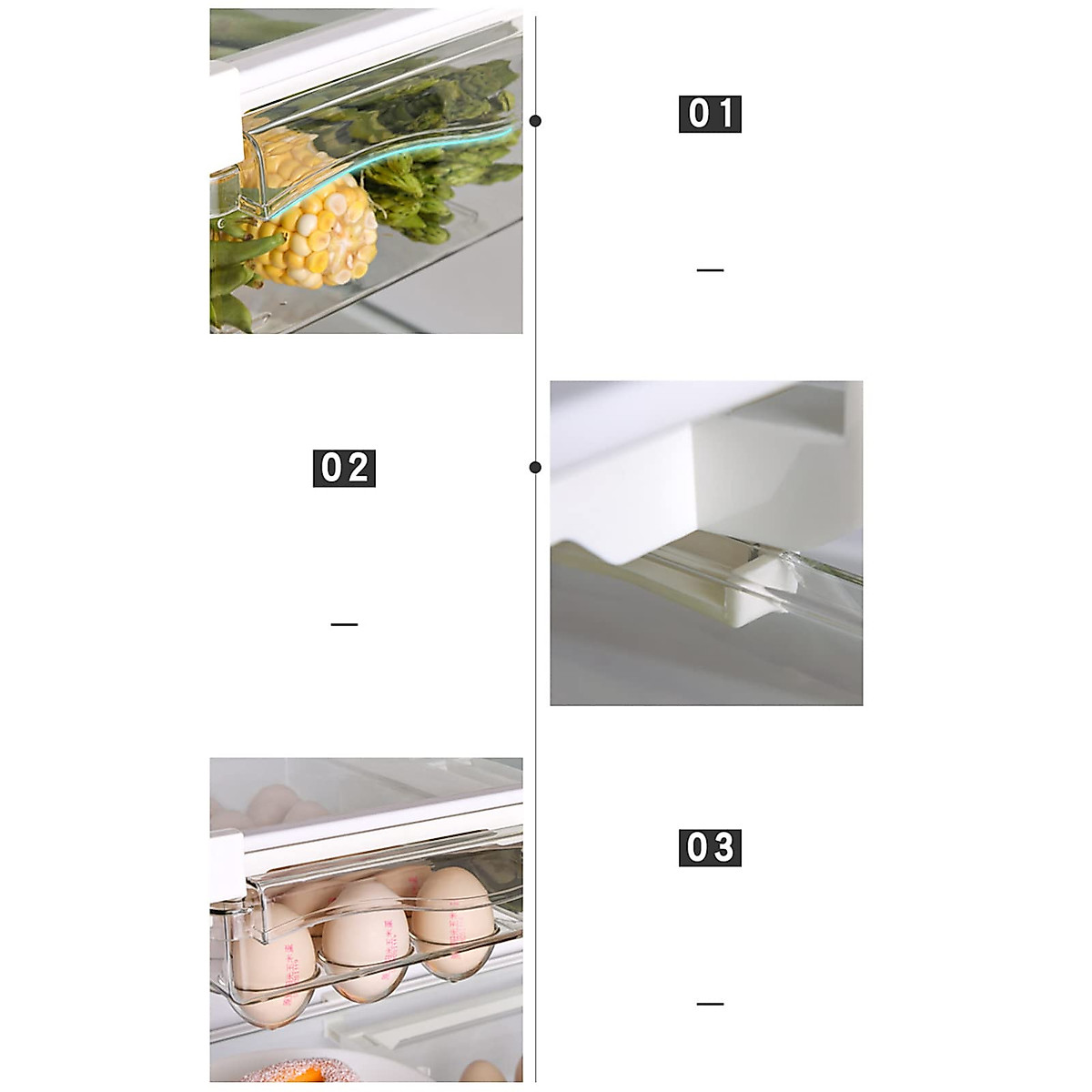 Fridge Pull Out Drawers Bins, Clear Fridge Drawer Organizer with Handle Refrigerator Fruit Holder Egg Storage Boxes Containers for Kitchen Freezer(Egg)