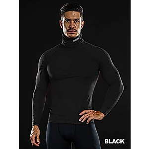 DRSKIN 2 Pack Men's MASK Turtleneck Compression Shirts Top Long Sleeve Thermal Sports Baselayer Running Athletic Workout (Turtleneck SB01 2P, L)