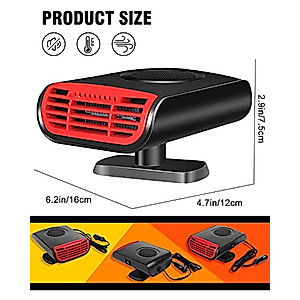 Car Heater,12V 150W Portable Car Heater Defroster Fans, 2 in 1 Heating & Cooling Fast Heating Defrost Defogger with Plug in Cigarette Lighter, Window Defroster for Car, SUV, Jeeps, Trucks, Black