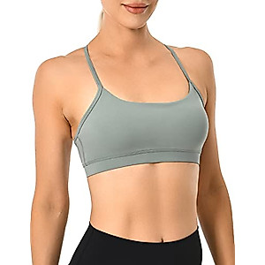 YUNOGA Women's Y Back Sports Bra Padded Racerback Spaghetti Thin Strap Support Workout Yoga Bra Regular (XS, Chinois Green)