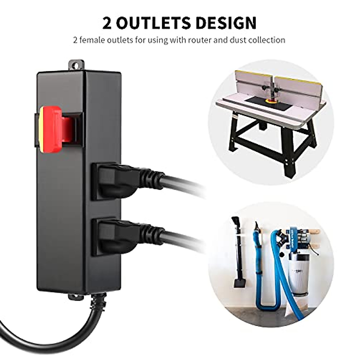 Ortis 125V Multi-Purpose Router Table Switch with 2 Outlets, Perfect for Any Router Table, Easy Installation