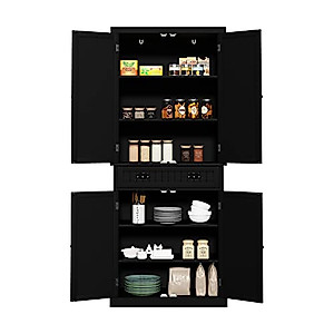 HLR 72" Freestanding Kitchen Pantry Storage Cabinet with Doors and Adjustable Shelves, Pantry Cupboard Cabinet for Kitchen, Bathroom or Hallway, Black