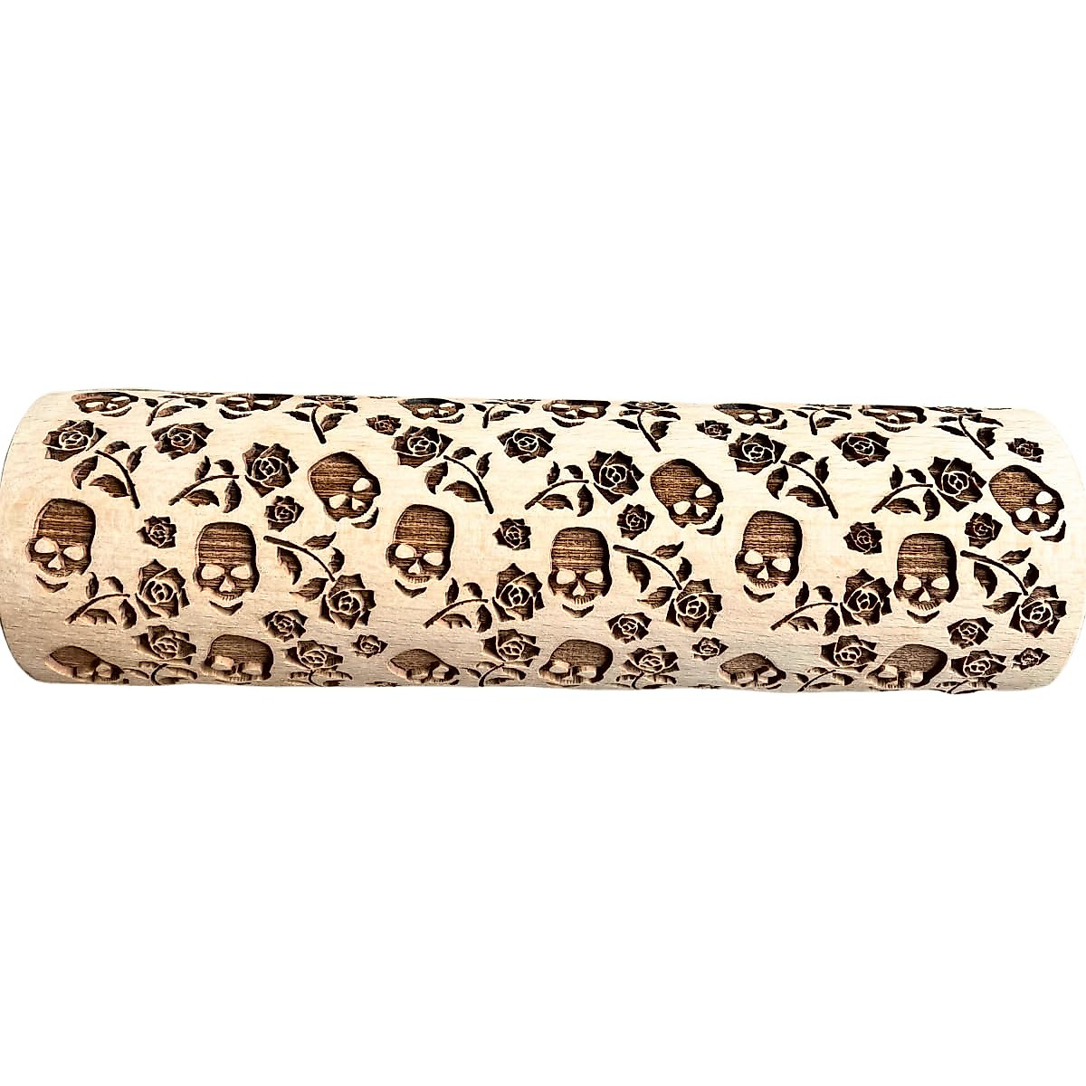 SUGAR SKULL and ROSES Embossed Rolling Pin for Halloween cookies. Laser Engraved Dough Roller for Embossing Homemade Cookies by Algis Crafts
