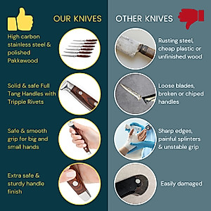 The Dinner Pony Serrated Steak Knives Set of 6 - Wooden Handle, Full Tang and Triple Riveted Design in Gift Box - Pakka Wood and High Carbon Stainless Steel