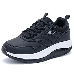 IIV Womens Walking Shoes with Arch Support, Comfortable Leather Tennis Orthotic Sneakers for Plantar Fasciitis Black US 10