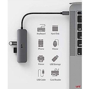 USB C to USB Hub with 100W PD, uni (Slim& Aluminum& Nylon) USB Type C to USB Adapter with Hight Speed 3*USB 3.0, USB-C Power Delivery, Thunderbolt 3 Compatible with MacBook Pro, XPS, Pixelbook