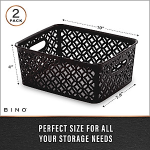 BINO l Plastic Storage Baskets, Medium - Black | THE BLOSSOM COLLECTION l Multi-Use Organizer Bin l Built-in Handles l Plastic Woven Basket for Organizing l Pantry & Home Organizing Basket