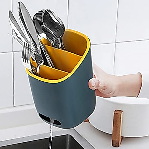 Hacaroa 2 Pack Plastic Kitchen Utensil Holder Cultery Drainer Caddy, 3 Divided Silverware Holder Drying Utensil Crock, Sink Countertop Flatware Organizer for Spoons, Forks, Knives, 2 Colors