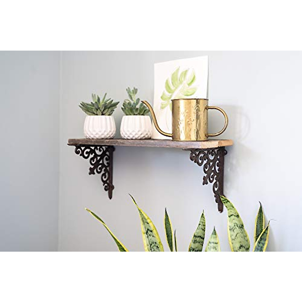 BarnwoodUSA Rustic Wooden Shelf with Victorian Brackets, Farmhouse Wall Ledge