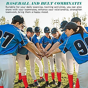 Newcotte 4 Pairs Baseball Sock and 2 Pcs Belt Combo Set Adjustable Softball Sock for Youth Boys Girls Kids Adult, Red (Medium)