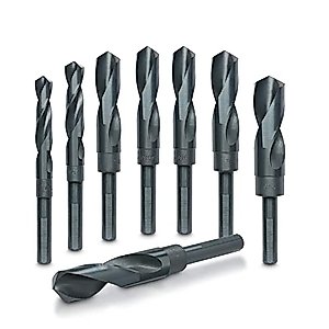 HILTEX 10005 Jumbo Silver & Deming Drill Bit Set, 8 Piece, 1/2" Inch Shank Industrial Large Drill Bit Set 9/16” Drill Bit to 1" Drill Bit, Metal Drill Bits for Steel, Reduced Shank Drill Press Bits