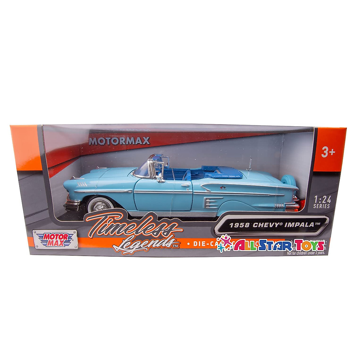 1958 Chevrolet Impala Convertible, Blue - Motormax Premium American 73267 - 1/24 Scale Diecast Model Car