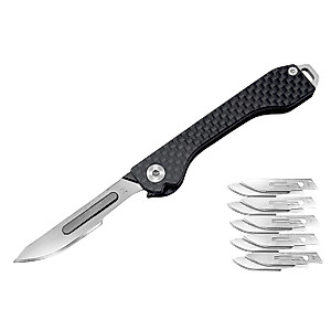 outROAR Gear Folding Scalpel Knife with Carbon Fiber Handle & 10 Replaceable Blades, Slip Joint Action, EDC Pocket Knife