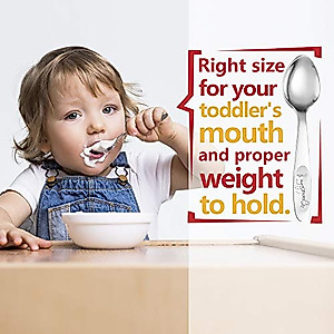 FUNNUO 4 Pack Toddler Utensils, 18/8 Stainless Steel Toddler Forks and Spoons, Safe Kid Silverware Set for Self Feeding, Children Flatware Sets with Mirror Polished，Dishwasher Safe