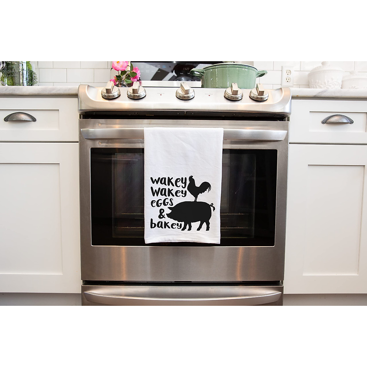 Handmade Funny Kitchen Towel - 100% Cotton Hand Towel Wakey Wakey Eggs and Bakey - 28x28 Inch Perfect for Chef Housewarming Christmas Mother’s Day Birthday Gift (Wakey Wakey Eggs and Bakey)