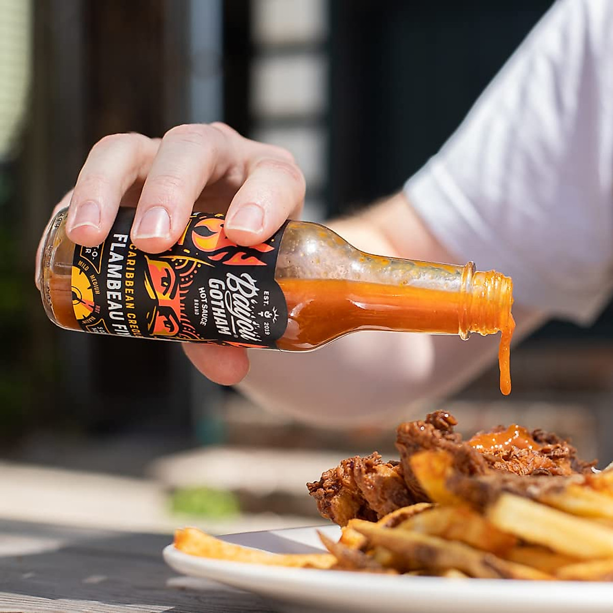 Bayou Gotham Hot Sauce - FLAMBEAU FIYA Caribbean Creole - Scotch Bonnet, Guava, Ginger, Caribbean Spices Condiment - All Natural, Vegan, Gluten Free, Low Sodium, Small Batch, Award Winning Craft Hot Sauce - 5oz