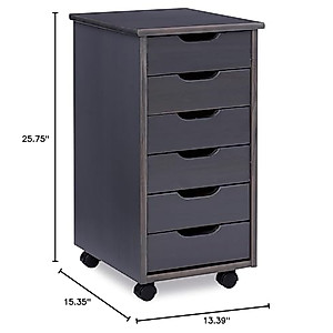 Linon Bridgton Six Drawer Roll Cart Grey Painted