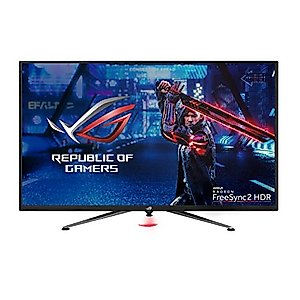ASUS ROG Strix XG438Q 43” Large Gaming Monitor with 4K 120Hz FreeSync 2 HDR 600 90% DCI-P3 Aura Sync 10W Speaker Non-glare Eye Care with HDMI 2.0 DP 1.4 Remote Control, Black