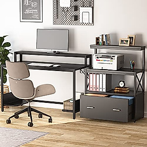 Tribesigns Lateral File Cabinet Modern Filing Cabinet with 1 Large Drawer, Printer Stand with 3 Open Storage Shelves for Home Office