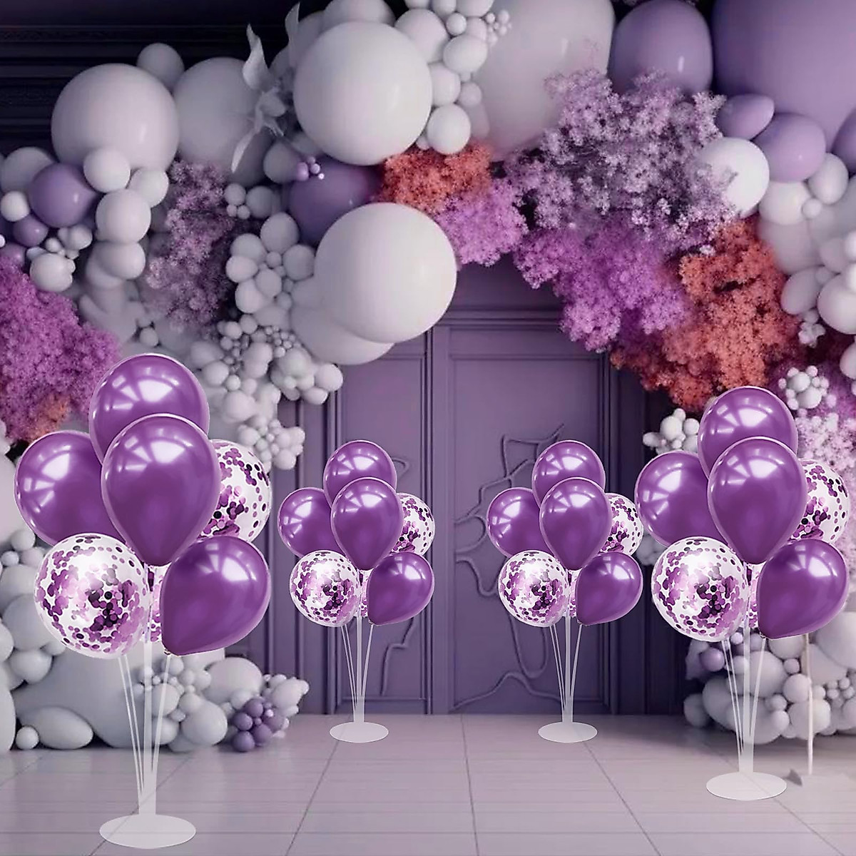 ZJDHPTY Purple Balloon Stand Centerpiece Table Decorations for Birthday Bridal Shower Wedding Engagement Mother's Day Graduation Halloween Party Decorations(Purple set4)