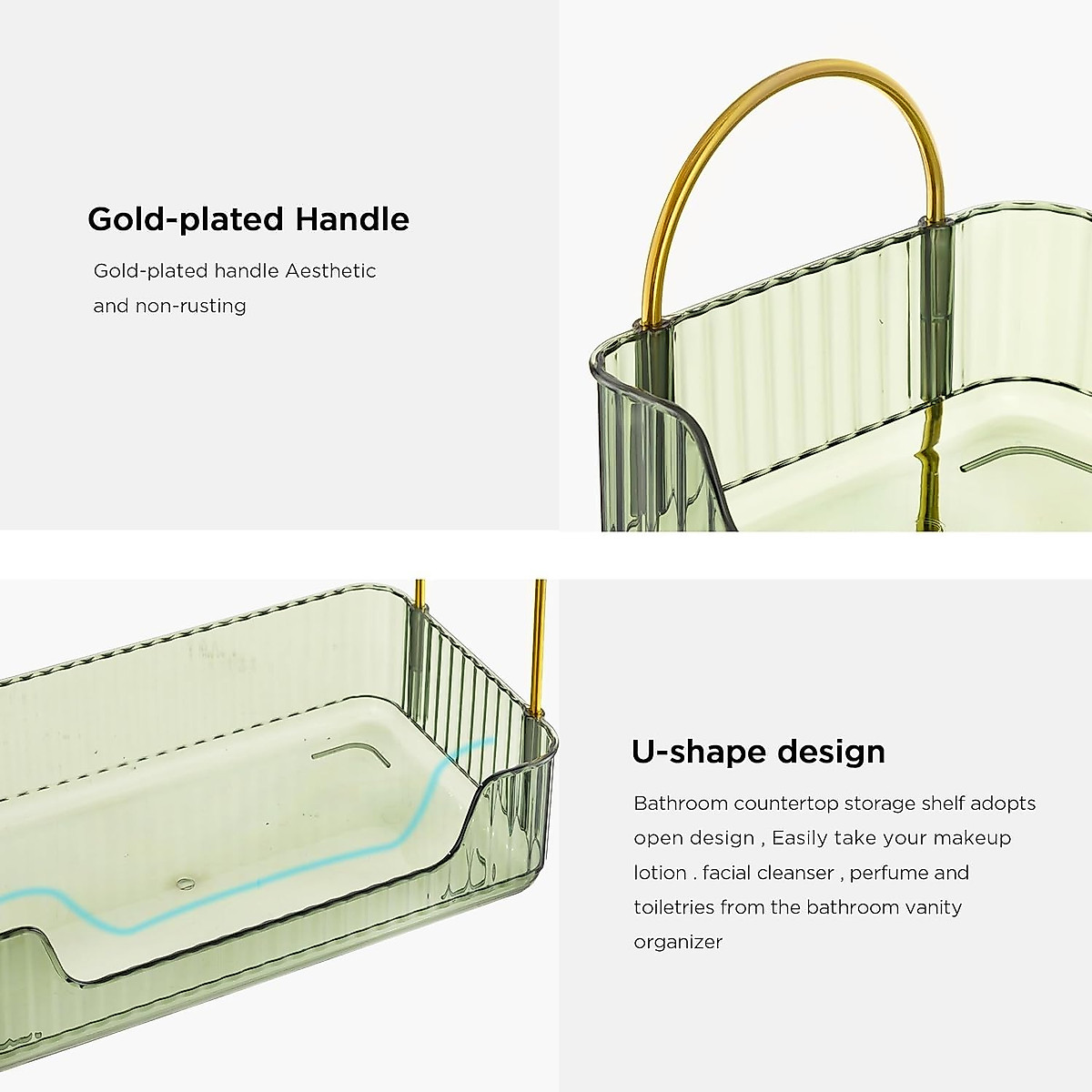 HBlife 3 Tier Bathroom Organizer Countertop, Makeup Organizer Perfume Tray Skincare Organizer for Bathroom, Dresser, Vanity, Green