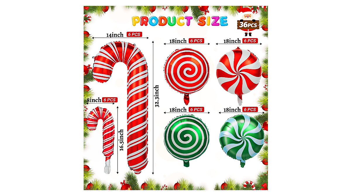 Christmas Candy Balloons Kit - Vibrant Red & Green Foil Decorations