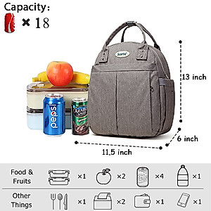 Scorlia Insulated Lunch Bag Cooler Backpack, Convertible Lunch Tote with Side pockets, Tall Reusable lunch Box Container with Drinks Holder for Work, Office, Beach, Picnic-Grey