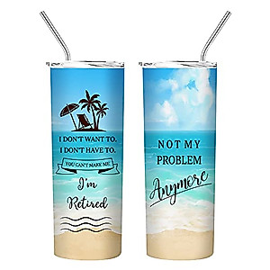 Fatbaby Retirement Gifts for Women,Happy Retirement Travel Tumbler Cup,Retired Gifts for Women Coworker,Vacuum Insulated Stainless Steel Skinny Tumbler With Lid and Straw 20oz
