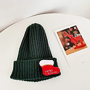 wjiNFDFG Beanie Hat Christmas Cartoon Knitting Wool Cap Autumn and Winter Warm Ear Sleeve Cap (Green, One Size)