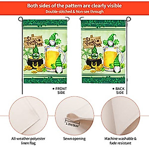 St Patricks Day Garden Flag, Lucky Irish Gnomes Shamrocks Welcome Burlap Garden Flags 12x18 Double Sided, Outdoor Small Holiday Garden Decor Flags