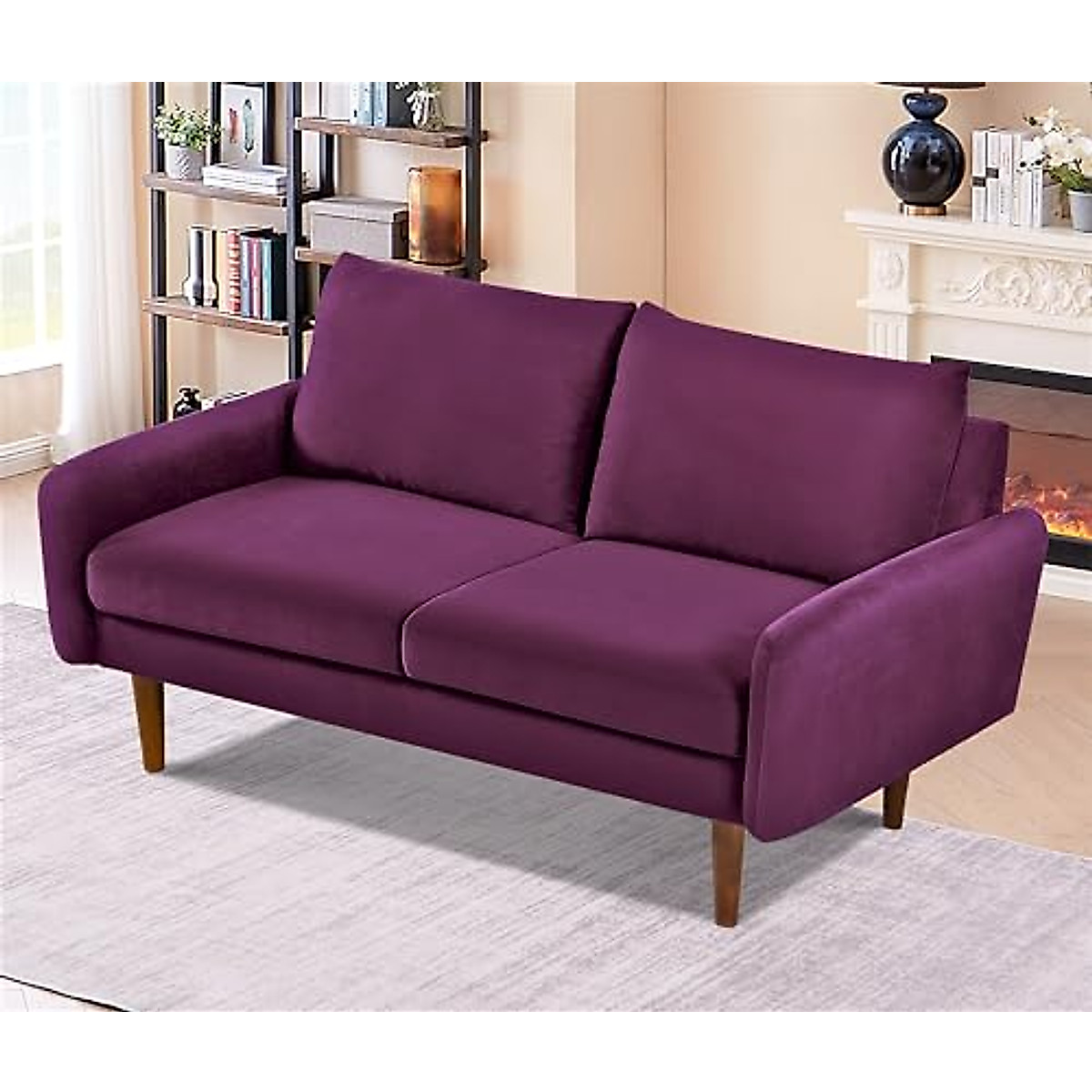 US Pride Furniture Kent Modern Velvet Loveseat Sofa, Comfortable 2 Seater Couch for Living Rooms and Small Spaces, Ideal Studio Apartment Furniture with Sleek Design, Eggplant