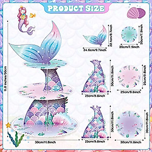 3 Tier Mermaid Cupcake Stand Party Decorations Mermaid Theme Cupcake Holder Mermaids Baby Shower Cake Holder Mermaid Birthday Dessert Stand for Mermaids Ocean Under The Sea Party Supplies