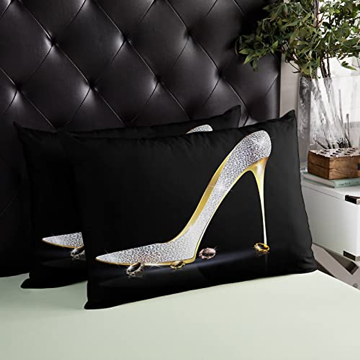 Maliyand Body Pillow Covers,Sexy Diamond High Heels White Golden Black Decorative Pillow Cover Pillow Case Cushion Cover for Bed Sofa Couch Home Decor 20"x30"