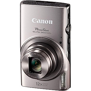 Canon PowerShot ELPH 360 HS Digital Camera (Silver) (1078C001) + 64GB Memory Card + NB11L Battery + Case + Charger + Card Reader + Corel Photo Software + HDMI Cable + Flex Tripod + More (Renewed)
