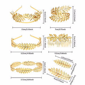 Wecoe 7pcs/Set Gold Leaf Headbands Hair Clips Headpieces Arm Cuff For Women Girls Gold Leaf Tiara Crown Flower Girl Bridal Wedding Halo Headband Greek Goddess Toga Costume Hair Accessories For Women