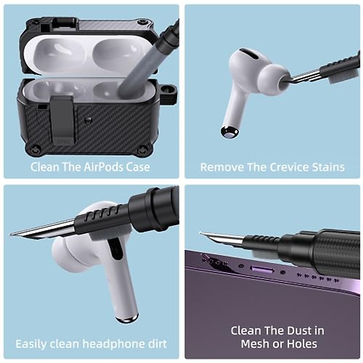 Cleaner Kit for AirPods Cleaner, Multi-Function Cleaning Kit Pen with Soft Brush Flocking Sponge for Airpods Pro 1 2 3 Bluetooth Headphone Case Cleaning Tools, 1 Pack with Keychain