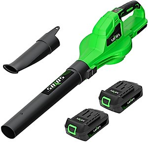 SOYUS 20V Cordless Leaf Blower with 2x2.0Ah Battery and Charger, 150 MPH Electric Leaf Blower, Two-Speed Mode, Green