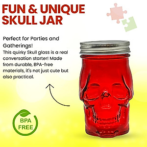 Generic 14 oz Colorful Skull Glass Mason Jar – Mix & Match 7 Vibrant Colors, Large & Durable! (Green)