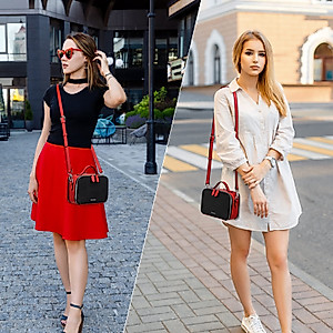 HOZYU Women's Cross-body Handbags Shoulder Bag Cell Phone Bags and Purse Fashion Double Zipper Bags Top Handle Bags (Black&Red)